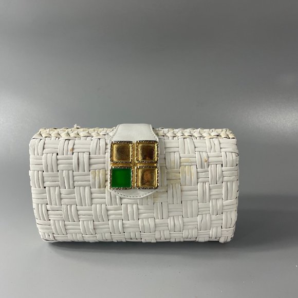 Rodo | Bags | Rodo White Rattan Clutchhandbag With Lucite Stones | Poshmark